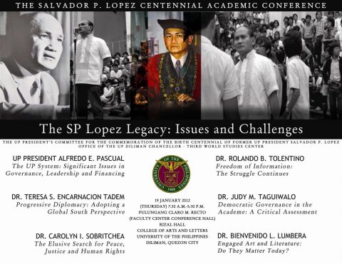 The Salvador P. Lopez Centennial Academic Conference | Third World ...